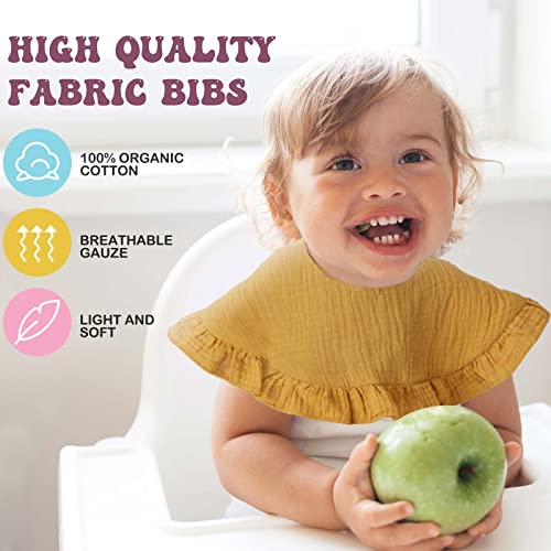 12 Pcs 360° Rotate Muslin Bibs Teething Absorbent Drool Bibs 4 Layers Adjustable Snap Cotton Newborn Bandana Bibs Suitable for over 6 Months