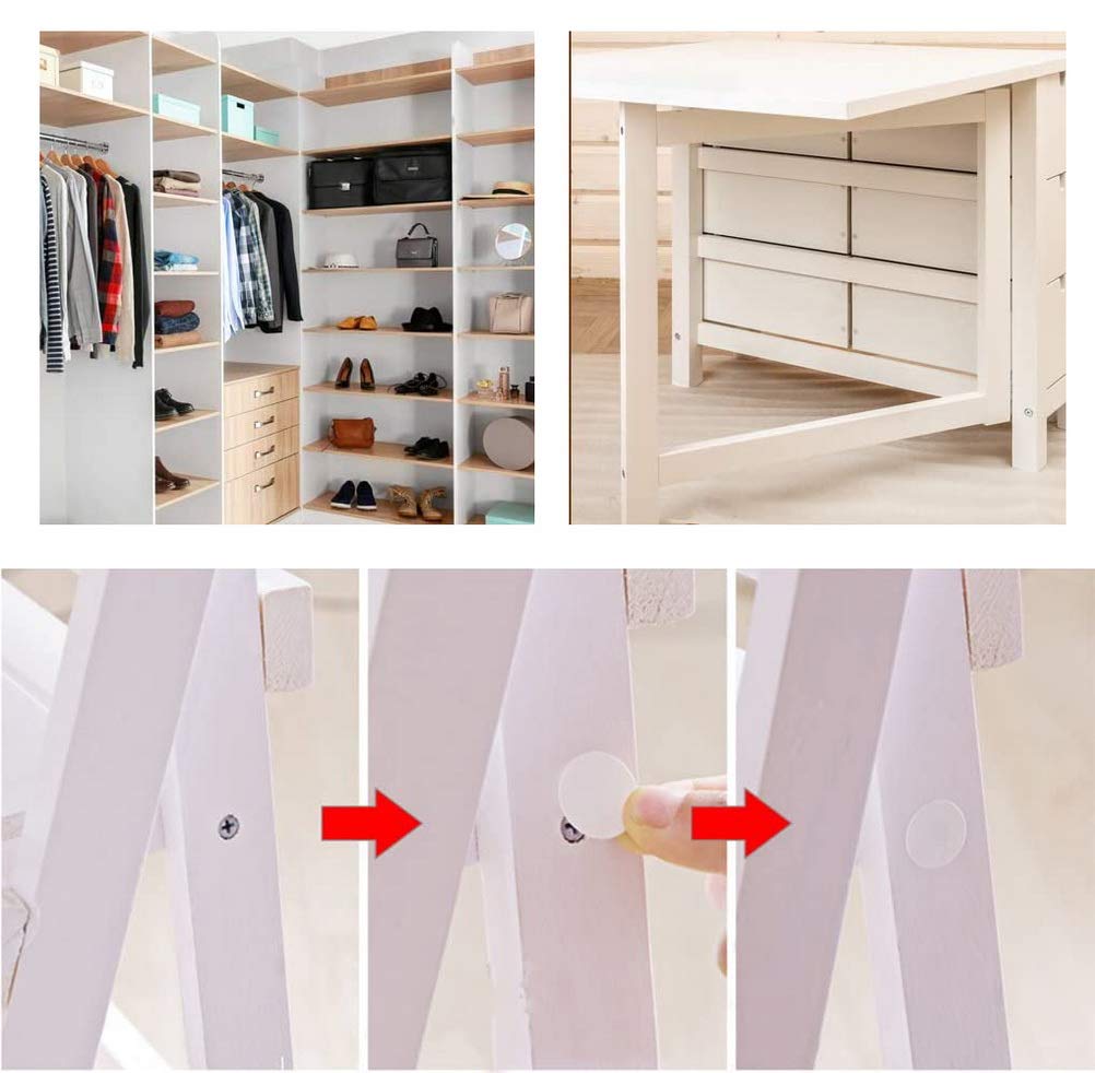 3 Sheets Screw Hole Stickers, 54 in 1 Self Adhesive Screw Covers Caps PVC Material Dustproof Sticker for Wooden Furniture Accessories (0.83inch/21mm, White)