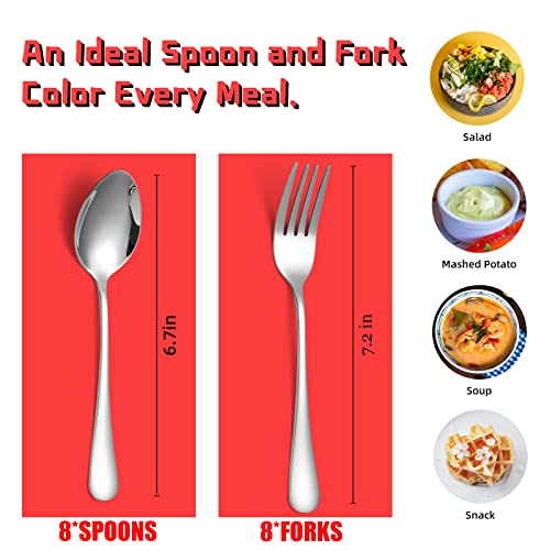 16-Piece Dinner Forks and Spoons Silverware Set, Stainless Steel Flatware Cutlery for Kitchen Home Restaurant, Heavy duty Fork 7.2 Inch and Tablespoon 6.7 Inch, Dishwasher Safe