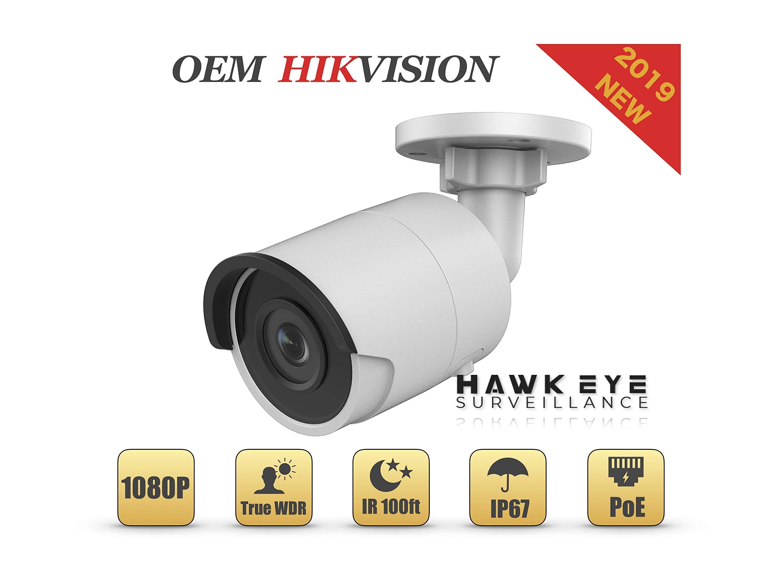 2MP PoE Security IP Camera - Compatible with Hikvision DS-2CD2023G0-I Bullet,Indoor and Outdoor,Weather Proof,IR Night Vision, 4mm Lens, English Version, Firmware Upgradable