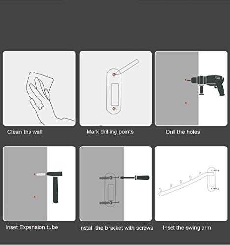 2 Set of NUZAMAS Wall Mounted 304 Stainless Steel Swing Arm Holders, Clothes Coat Hanger, 5 Hooks Coat Rack Closet, Storage Organizer Mirror Finished with Installation Kits