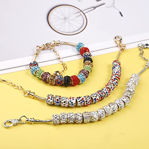200 PCS European Large Hole Beads Rhinestone Colorful European Beads Crystal Large Hole Craft Beads for DIY Charms Bracelet Jewelry Making