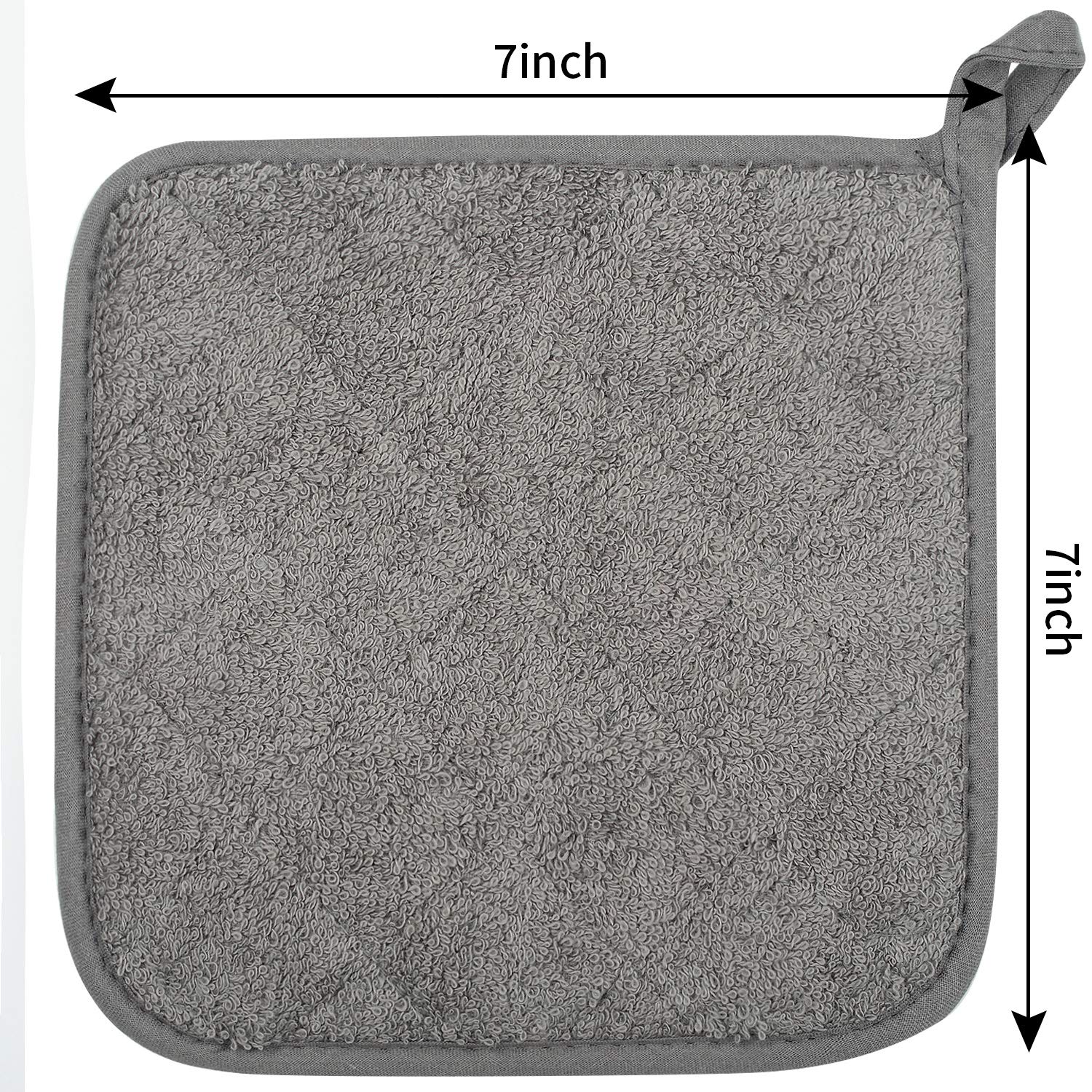 100% Cotton Kitchen Everyday Basic Terry Pot Holder Heat Resistant Coaster Potholder for Cooking and Baking Set of 5 Grey