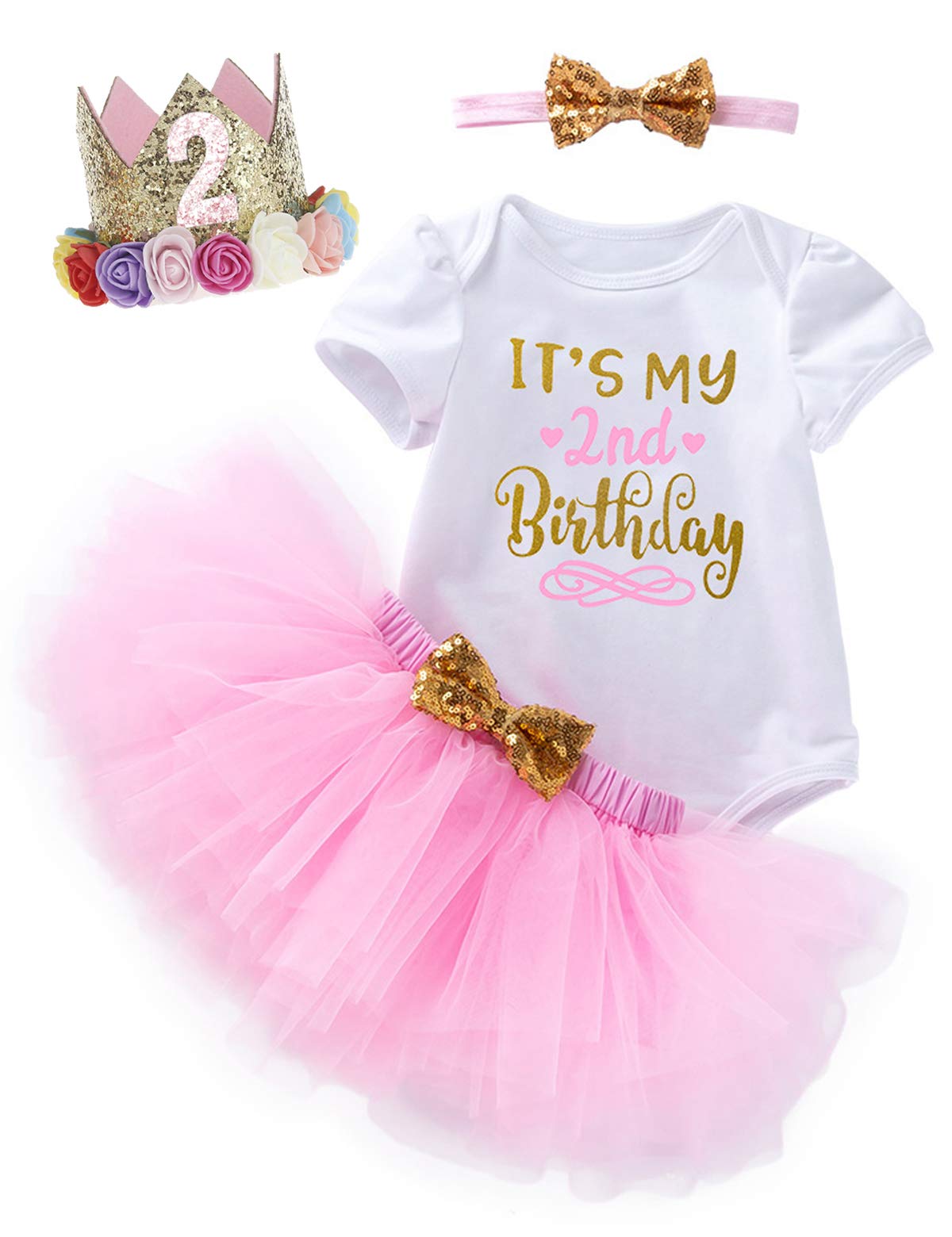2nd Birthday Outfit Girls Two Year Old Birthday Shirt with Skirt (Pink 2nd,2 T)