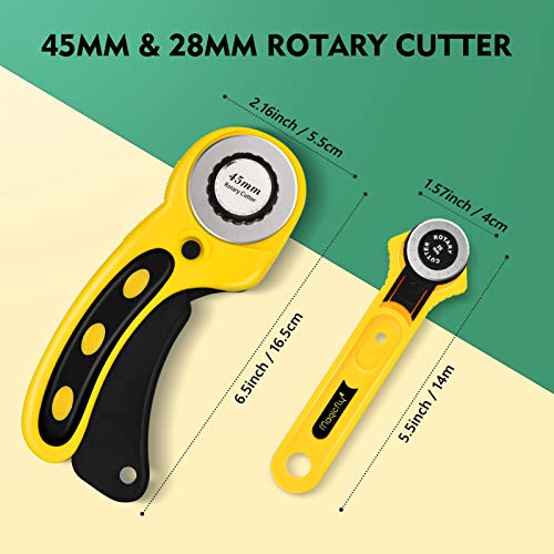 Magicfly Rotary Cutter Set, 45mm and 28mm Fabric Cutters Kit with Extra 10 Blades, A3 Double-Sided Self Healing Cutting Mat, 12x6 Inch Quilting Ruler for Sewing, Fabric Cutting, Art Crafting