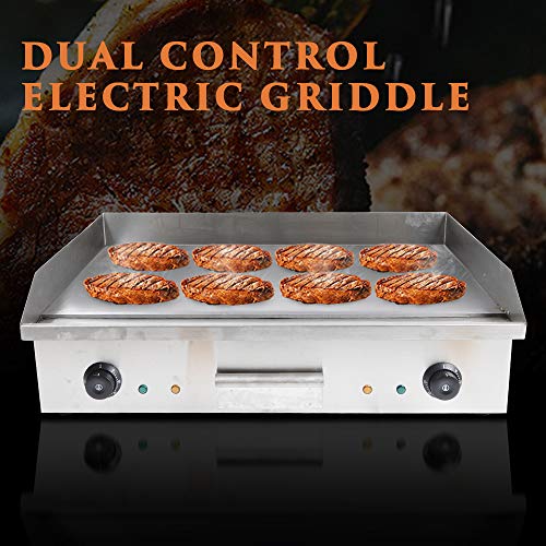 29" Commercial Electric Griddle-110V 4400W Electric Countertop Griddle Non-Stick Restaurant Teppanyaki Flat Top Grill Stainless Steel Adjustable Temperature Control 122°F-572°F(No plug included)