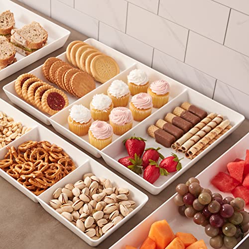 US Acrylic Avant 15" x 10" Plastic 3-Section Stackable Serving Tray in White | Set of 3 Appetizer, Charcuterie, Food, Snack, Dessert Platters | Reusable, BPA-Free, Made in The USA