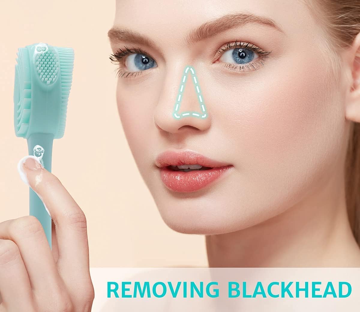 2 Pack Silicone Face Scrubber, 4 in 1 Facial Cleansing Brush, Handheld Face Wash Brush for Pore Cleansing, Gentle Exfoliating, Removing Blackhead, Blue and Pink