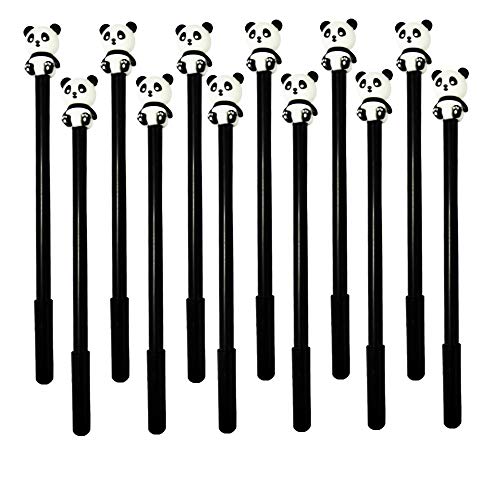 12pcs 0.5mm Cute Kawaii Animal Panda Pens Black Ink Gel Pens Fine Point Roller Pens (White)