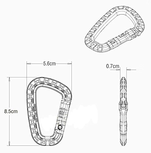 11pcs ITW Medium Tactical Outdoor Carabiner Hook Backpack Molle System D Buckle Military Outdoor Bag Hiking Climbing Accessories (Black)