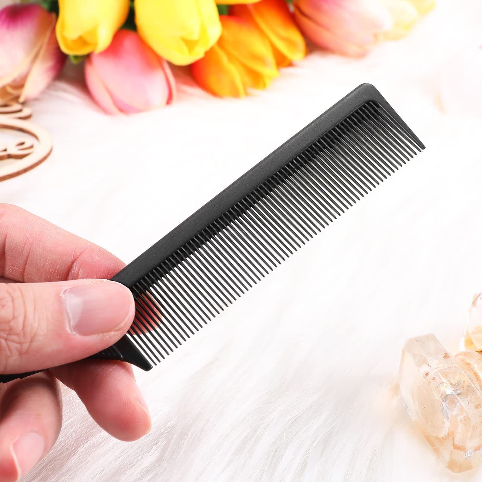 3 Packs Rat Tail Comb Steel Pin Rat Tail Carbon Fiber Heat Resistant Teasing Combs with Stainless Steel Pintail (Black)