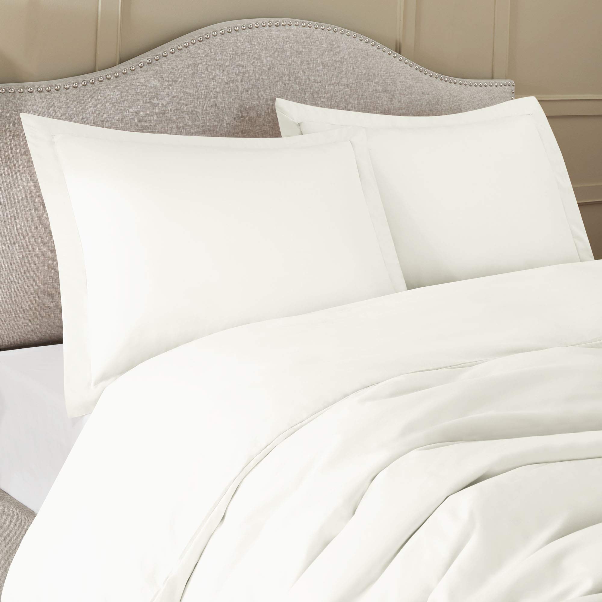 1000 Thread Count Off White Oversized King Size Duvet Cover Set, 3 Piece Double Brushed Cotton Duvet Cover with Button Closure, 1 Oversized King Duvet Cover (98 x 120) inches and 2 Pillow Shams