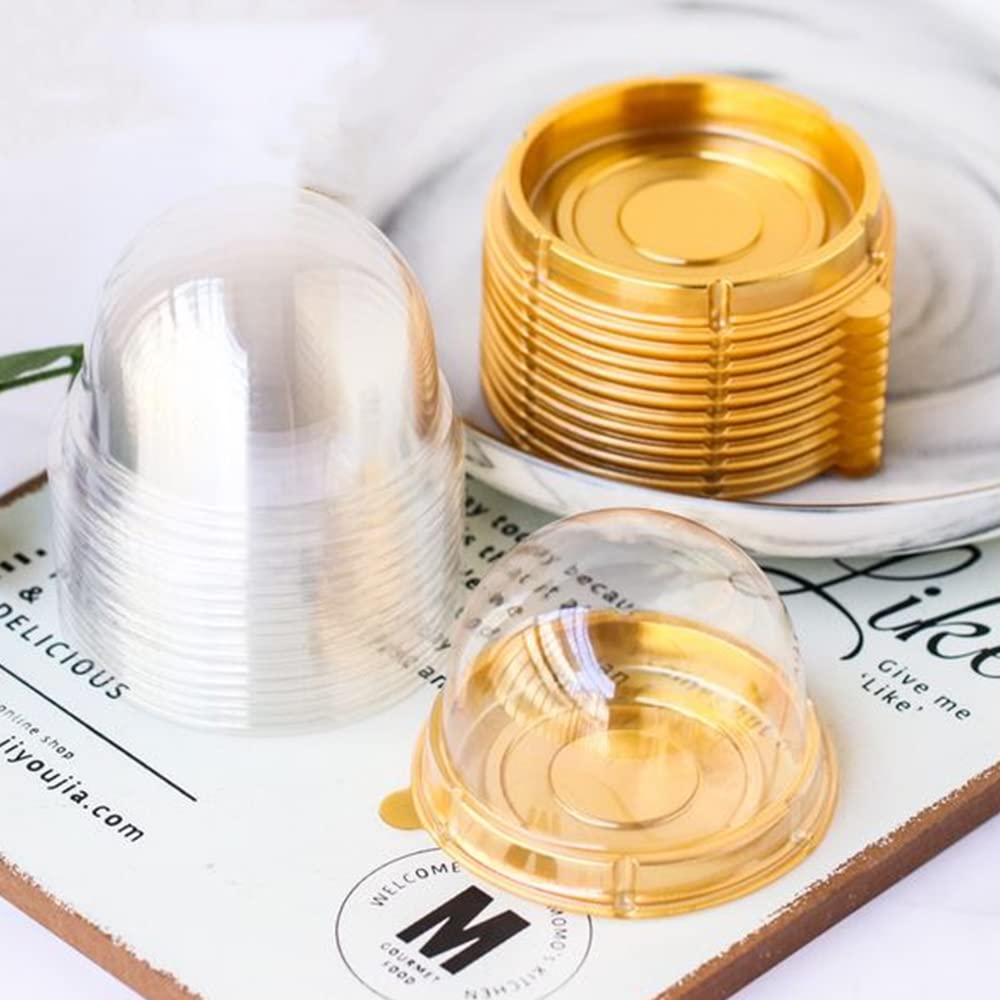 100 Pack 2 Inch of Clear plastic mini cake box muffins box cookies cookies muffins dome box wedding birthday gift box (gold)