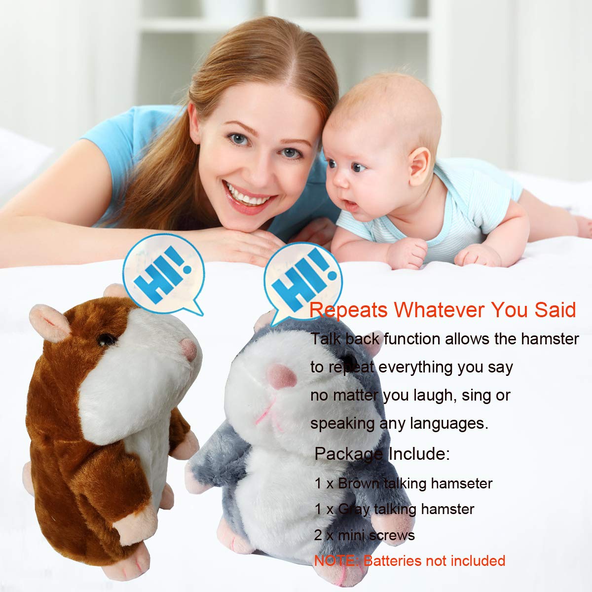 2 Pack Talking Hamster Toy Animal Talking Toys Repeats What You Say Mimicry Pet Talking Record for Boys and Girls