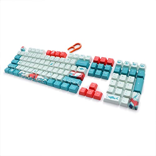 108 Keys Coral Sea Keycap Set OEM Profile PBT 5-Sided Dye-Sublimation Keycaps for 61/87/104 Keys Mechanical Keyboard with Keycaps Puller