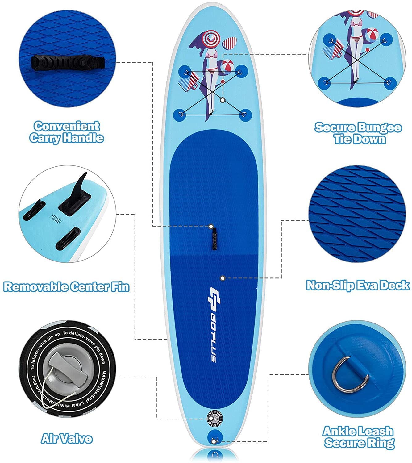 10‘ Inflatable Lightweight Stand up Paddle Board, Premium Yoga Board W/Durable SUP Accessories, with Fins, Carrying Bag, Non-Slip Deck, Adjustable Paddle & Hand Pump, Wide Stance