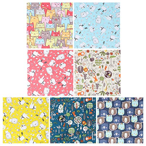 Healifty Quilting Fabric 7Pcs Cotton Fabric Bundle Animal Quilting Sewing Fabric Patchwork Cloths Sheets for DIY Craft Scrapbooking Mouth Cover Purse Bag 25x25cm Embroidery Fabric