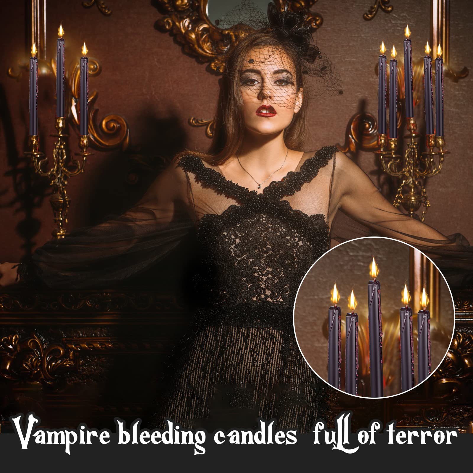 10 Pieces Halloween Drip Candles Black Candles Halloween Candles Vampire Goth Bedroom Decor Gothic Cool Candles Bleeding Candles Taper Candles Drip for Rituals Halloween Decor, 9.9 Inches