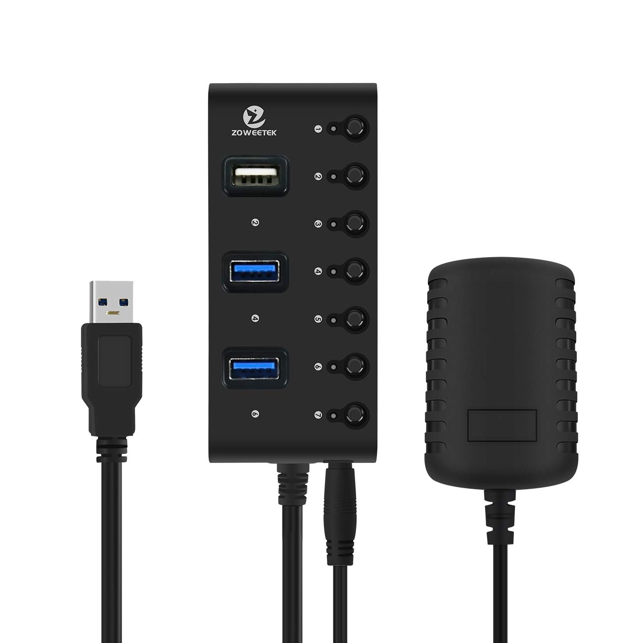 USB Hub 3.0 Network Hubs 7-Port USB 3.0 Hub with Smart Charging Port and Individual On/Off Power Switches for Windows 10/8 / Vista/XP and Mac OS X, Linux and Chrome OS