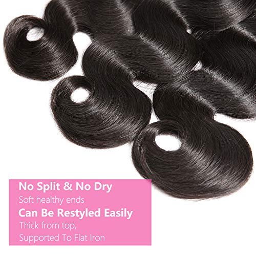 Fheaicr Human Hair Bundles 12A Brazilian Body Wave Bundles 100% Unprocessed Brazilian Hair 28 Inch Bundles Natural Black(1 Bundle)