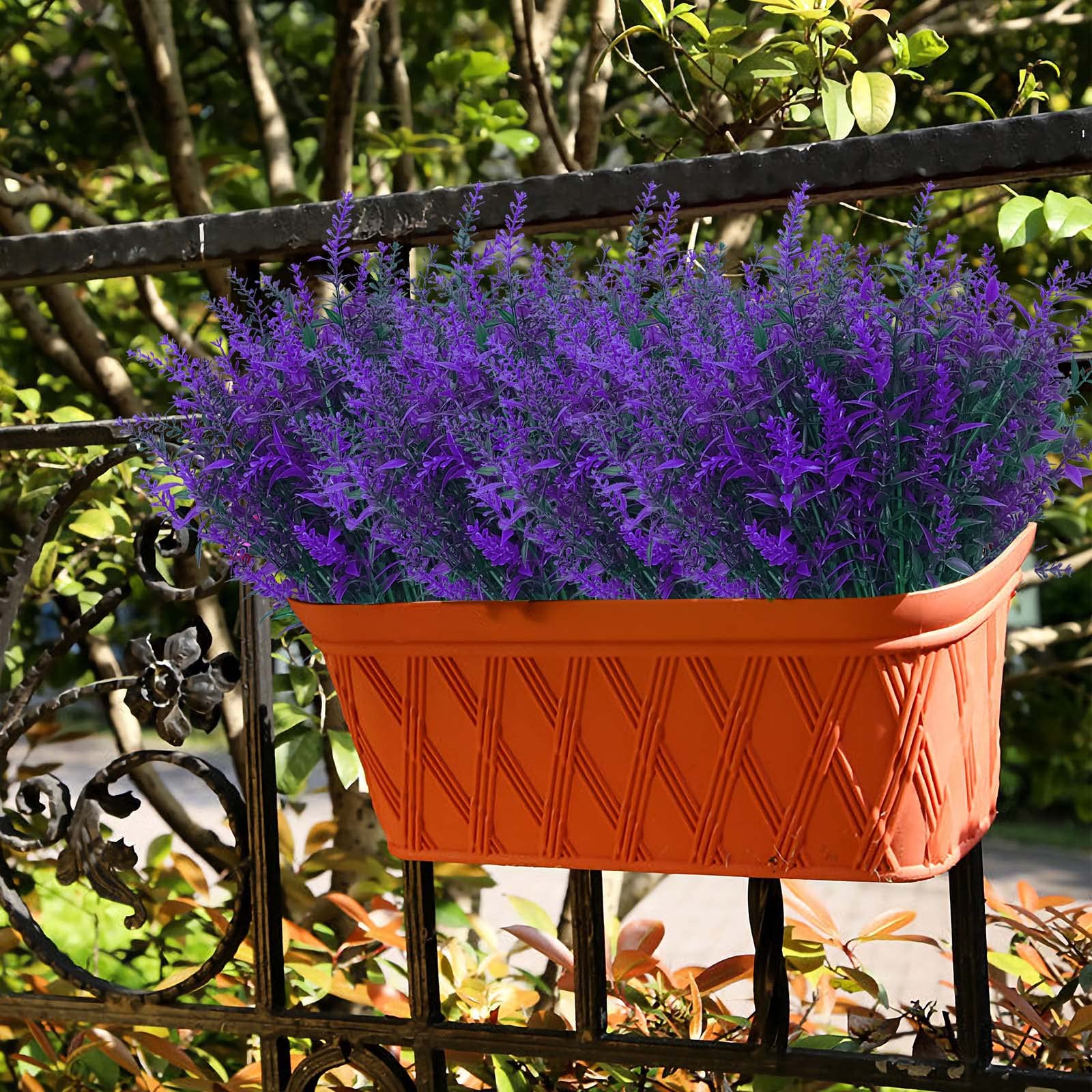 12 Bundles Artificial Lavender Flowers Plants UV Resistant Faux Outdoor Plastic Greenery Shrubs Plants Hanging Planter Kitchen Home Wedding Office Garden Décor