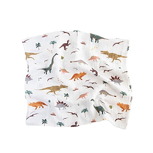 Red Rover Kids Cotton Muslin Swaddle - 47”x 47”- 100% Cotton - Machine Washable - Softer with Every Wash - Playful Designs -Soft, Breathable & Lightweight - Unisex (Dino Days)
