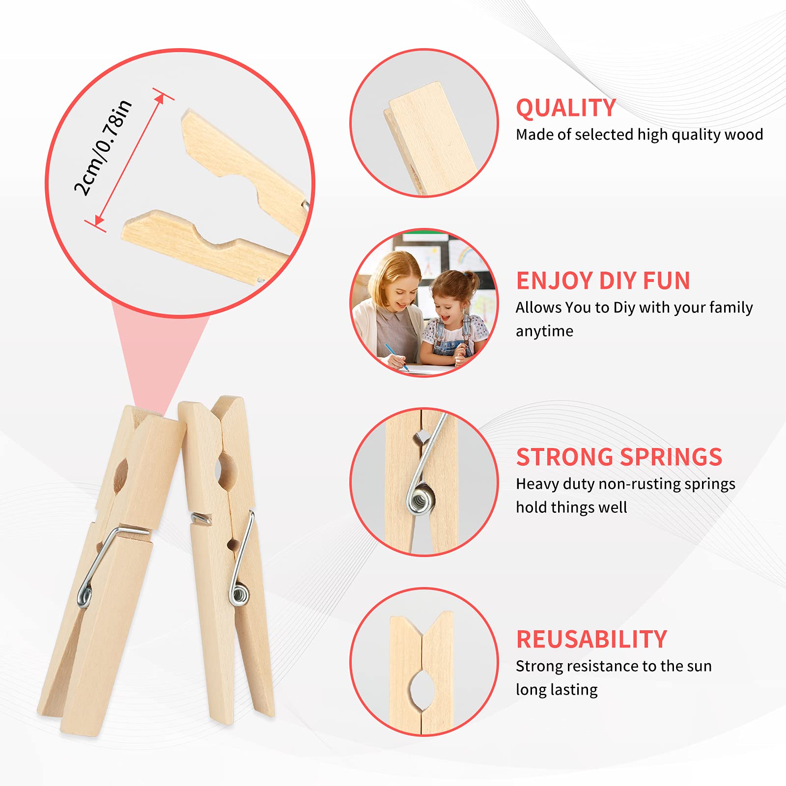 100 Pcs Clothes Pins-Clothespins-2.8" x 0.5"Wooden Clothespins Heavy Duty Outdoor-Clothespin for Hanging Clothing,Home Storage,DIY Project