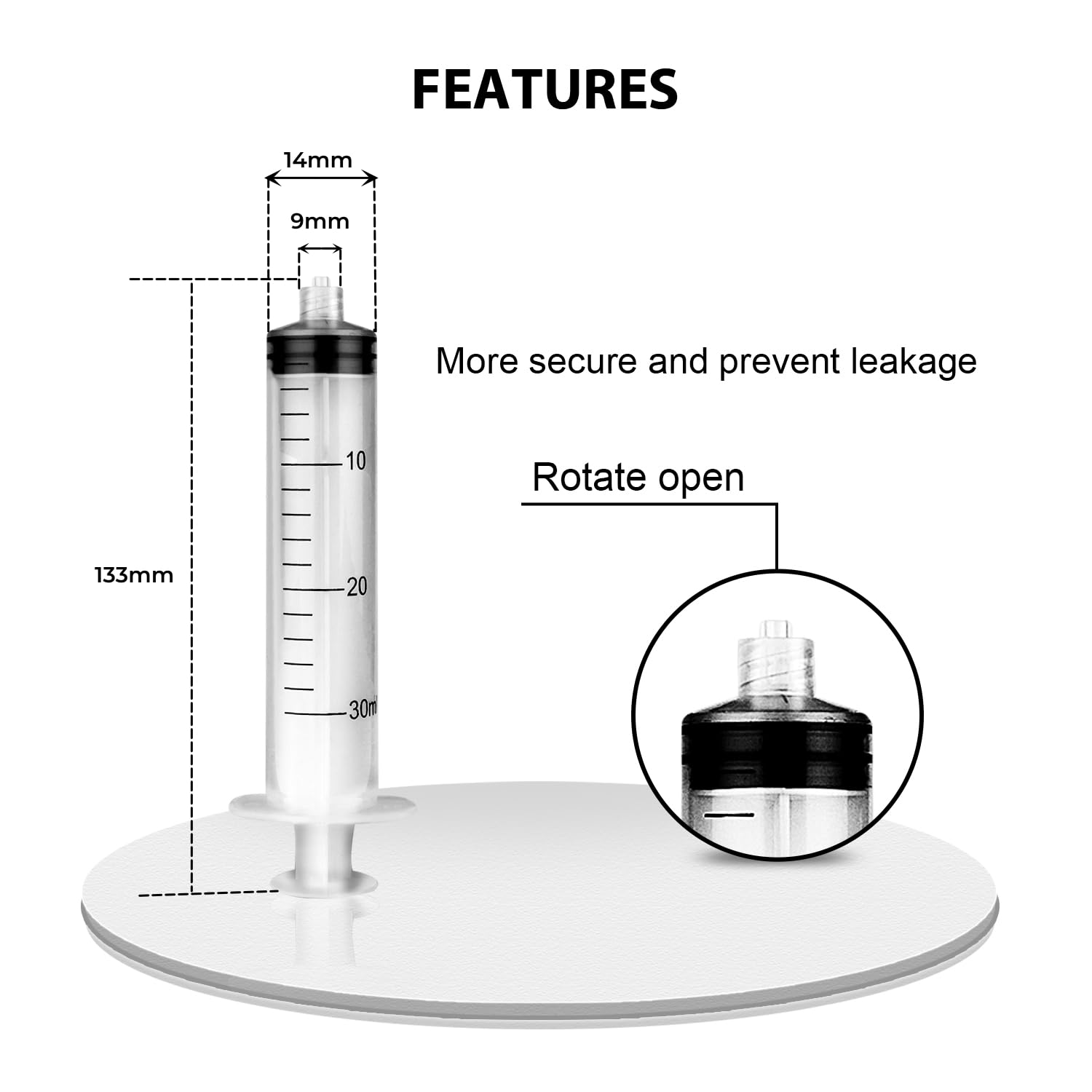 10 pack 30ml Syringes luer lock with Caps, Plastic Syringe for Scientific Labs and liquid Dispensing Metric Multiple Uses