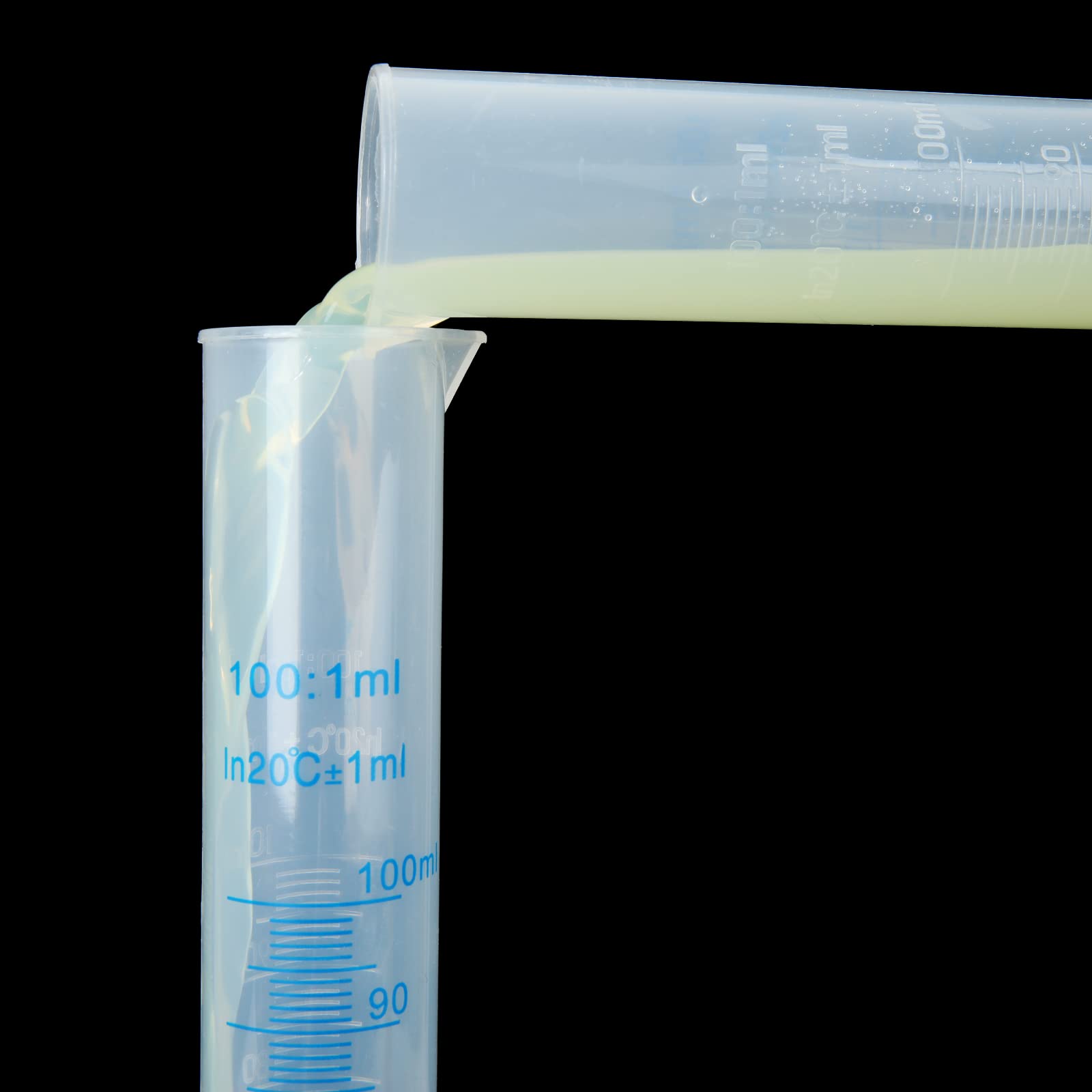 10Pack 100ml Plastic Graduated Cylinder, Transparent Measuring Cylinder Lab Test Tube Flask, 2 Sided Measuring Lines Graduated Cylinder Beaker for Science Lab Project, Pour Spout & Hexagonal Base
