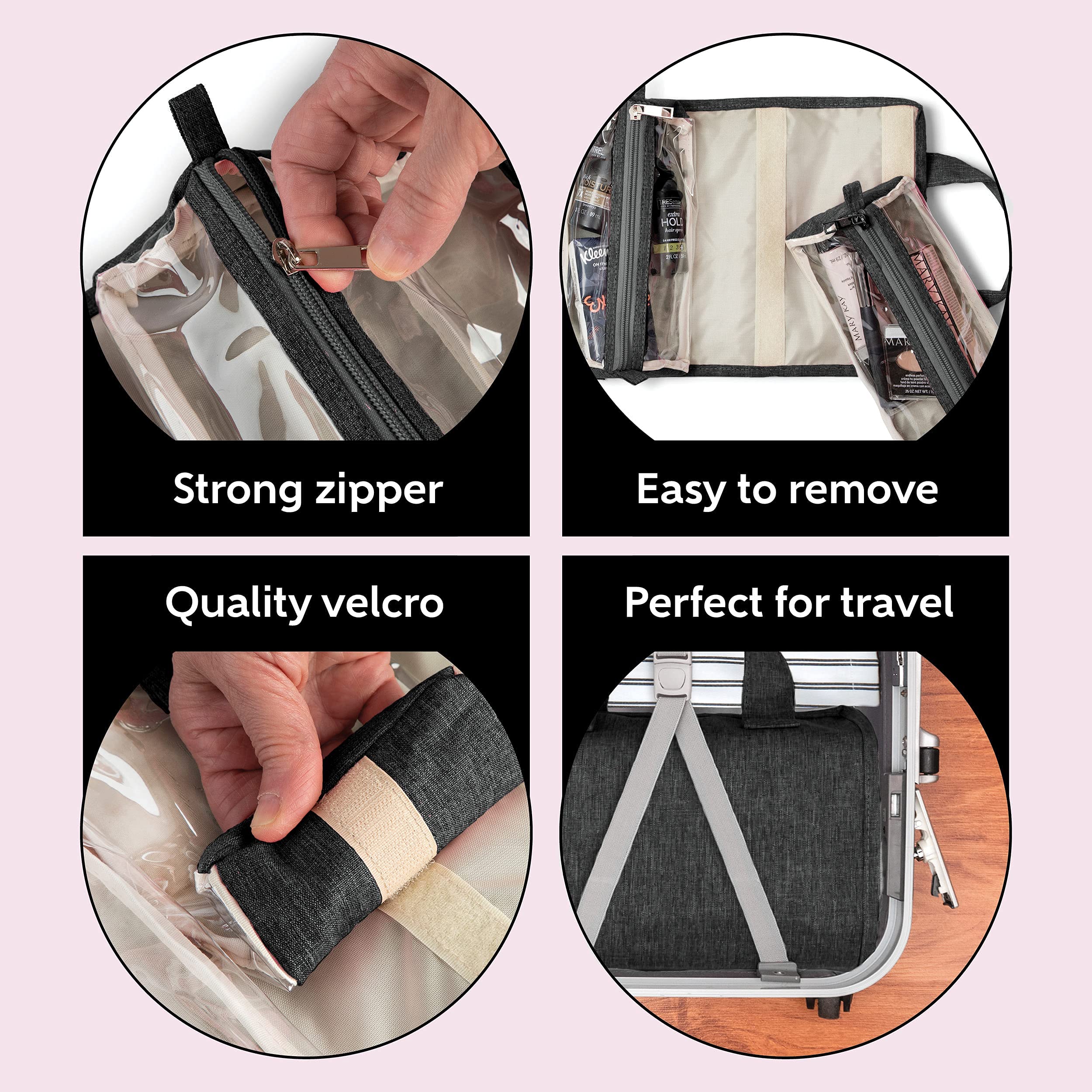 4-in-1 hanging Toiletry bag | Roll-up makeup organizer with 4 detachable PVC zip pouches| travel toiletry bag for women and men 600D oxford fabric material organize Make up , Cosmetics, First Aid,
