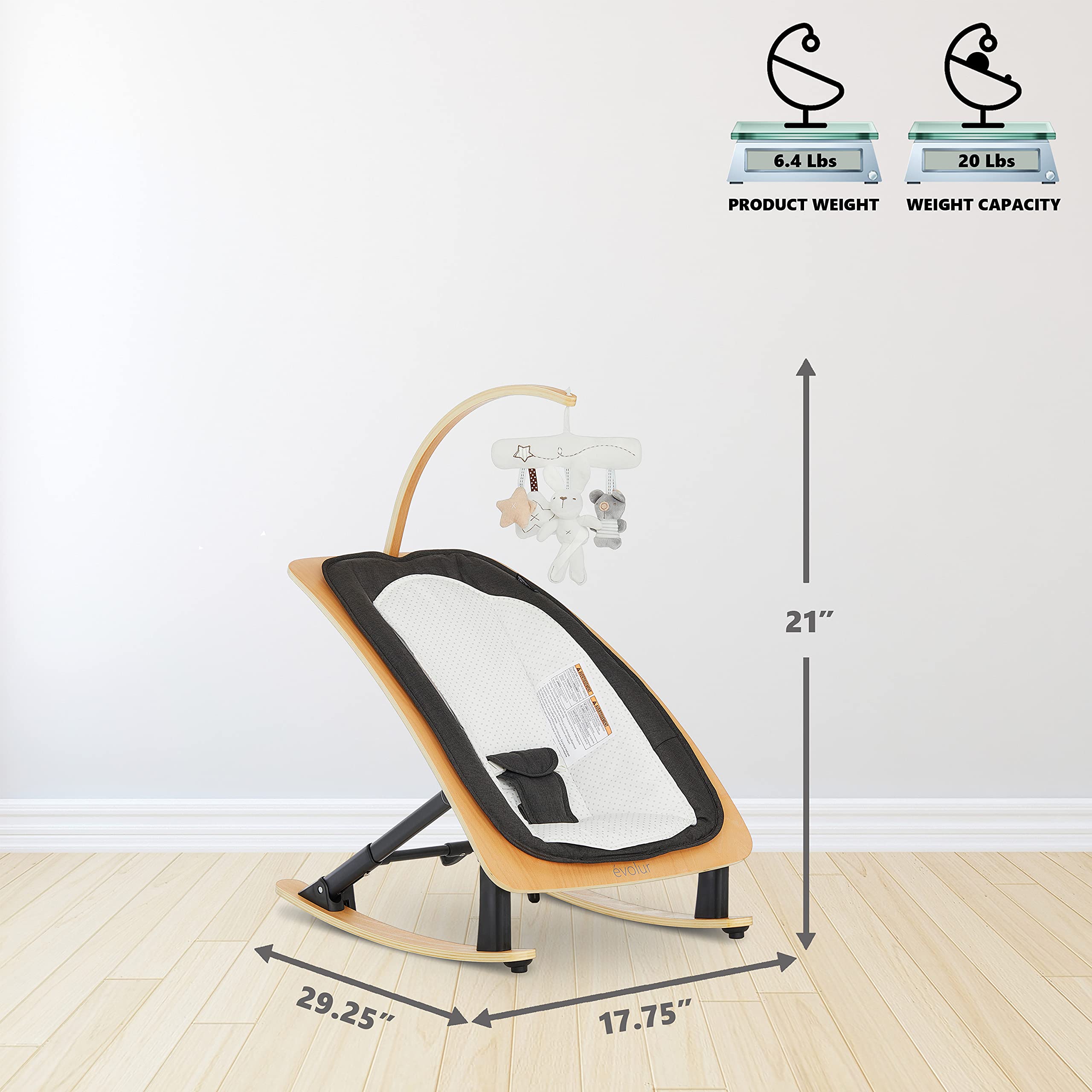 Evolur Tory 2-in-1 Rocker & Chair, Black