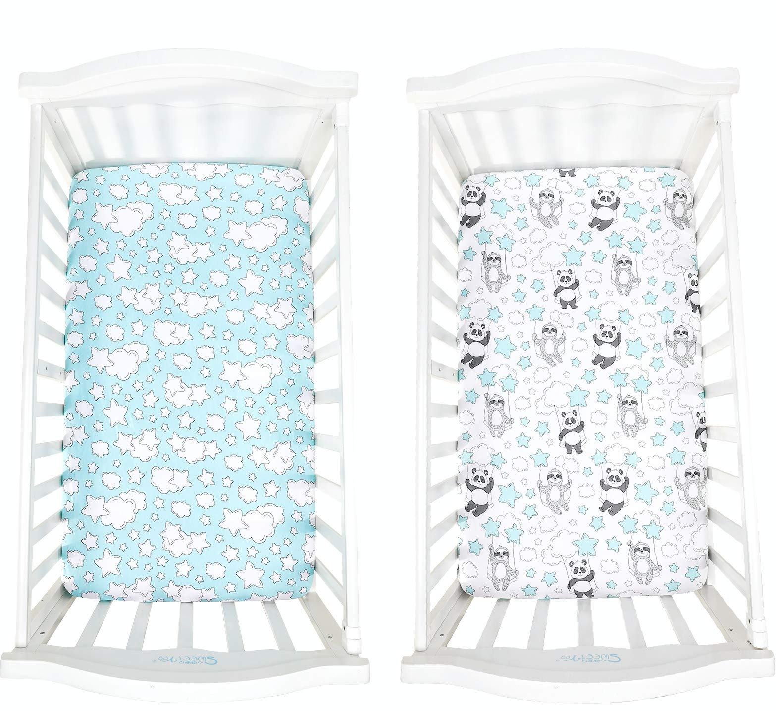Organic Crib Sheets (2 Pack) - 100% Organic Jersey Cotton Fitted Crib Sheets for Standard Crib and Toddler Mattresses (Blue)