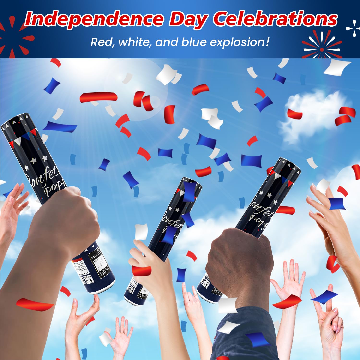 12Pack Confetti Cannon 4th of July Patriotic Confetti Poppers for July 4th Decor Party Poppers Biodegradable Red White Blue Independence Day Confetti Party Shooter for Celebration Party Decorations