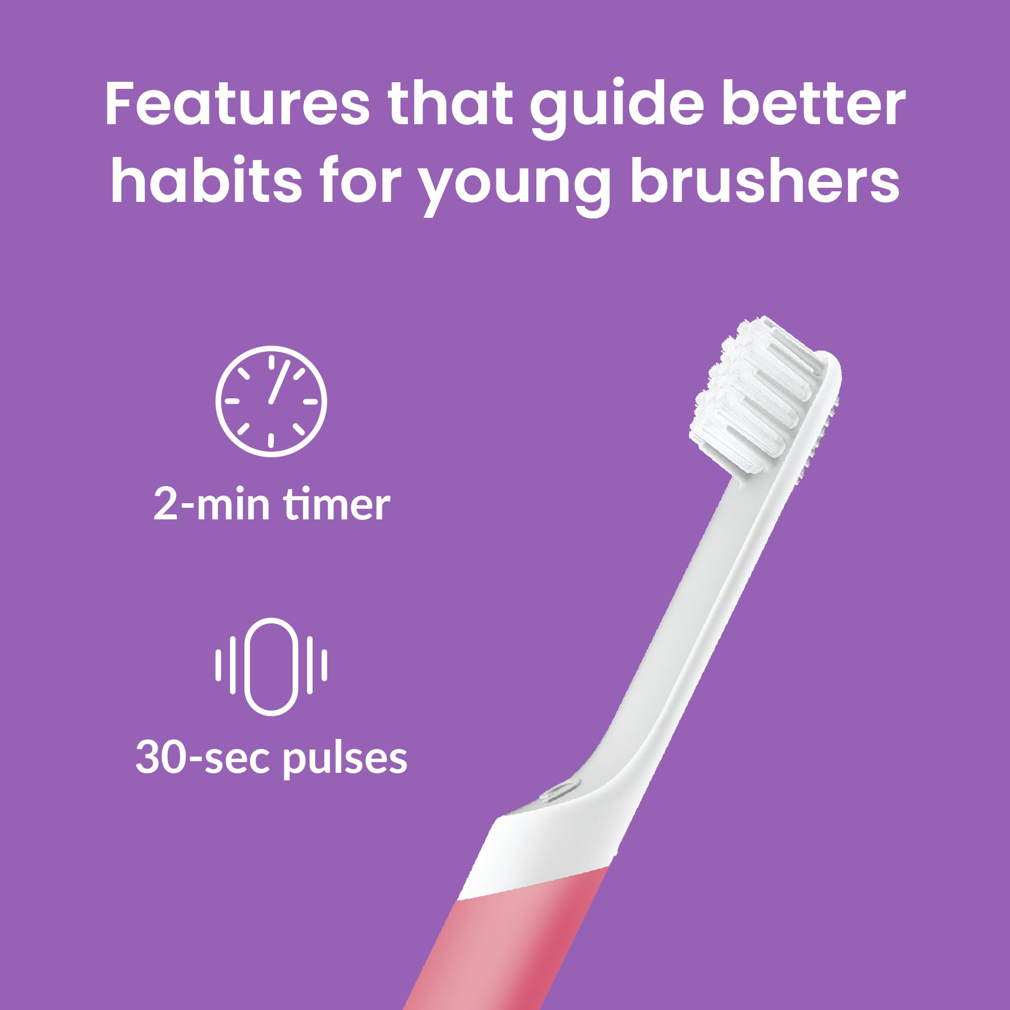 Quip Sonic Toothbrush for Kids - Timed Electric Toothbrush with Small Replaceable Brush Head - Soft Bristles, Rubber Handle, 3 Month Battery Life - Travel Toothbrush - Pink