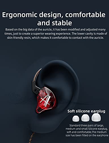 CCA-CA2 Custom-made Subwoofer in-Ear Earphones, HiFI Stereo Lightweight Noise Isolating Sport IEM Wired Headphones/Earbuds/Headsets with Detachable Cable (without Mic, Pomegranate red)