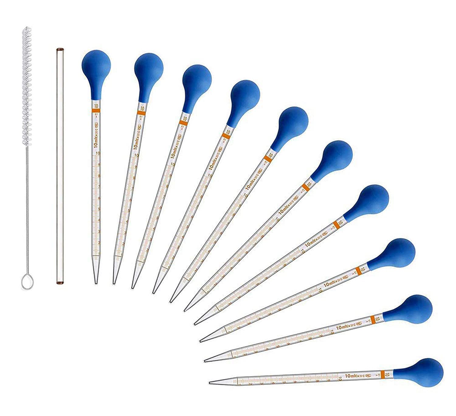 10pcs 10ml Glass Graduated Droppers Lab Pipettes Dropper Liquid Pipette with 10 Rubber Caps