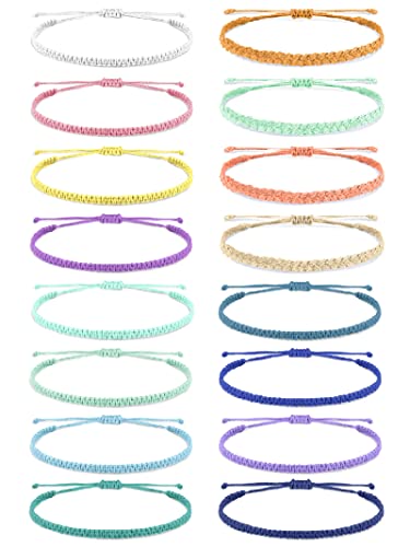 16Pcs Boho String Bracelets for Women Waterproof Wave Surfer Bracelets for Summer Adjustable Rope Braided Bracelets Gifts for Teen Girls Cute Friendship Bracelets Pack Gifts for HolidayïŒSet D-16PcsïŒ
