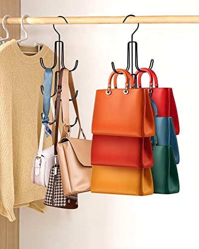 2Pack Purse Hanger Organizer for Closet Handbag Silver Metal Holder, Hanging Closet Organization Storage Scarves, Men's Ties, Women's Shawls, Backpacks, Belts, Accessories, Clothes (Black)