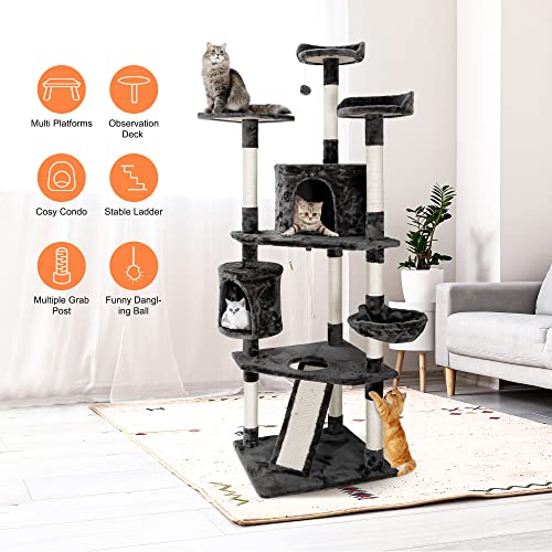 79in Cat Tree Tower for Indoor Cats Multi-Level Cat Furniture Condo Kitten Kitty Pet House with Scratching Posts, Plush Perch, Condo and Hammock