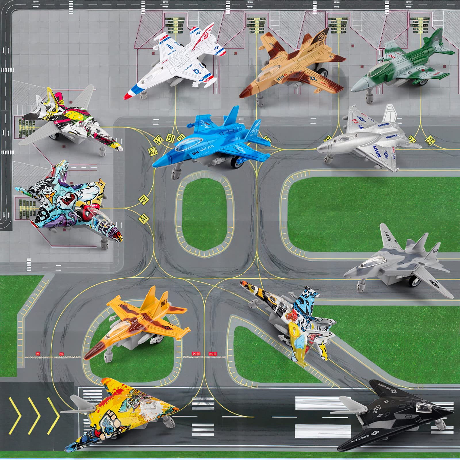 12 in 1 Model Airplane Toys Set Die Cast Metal Military Themed Fighter Jets Mini Air Force Kids Playset
