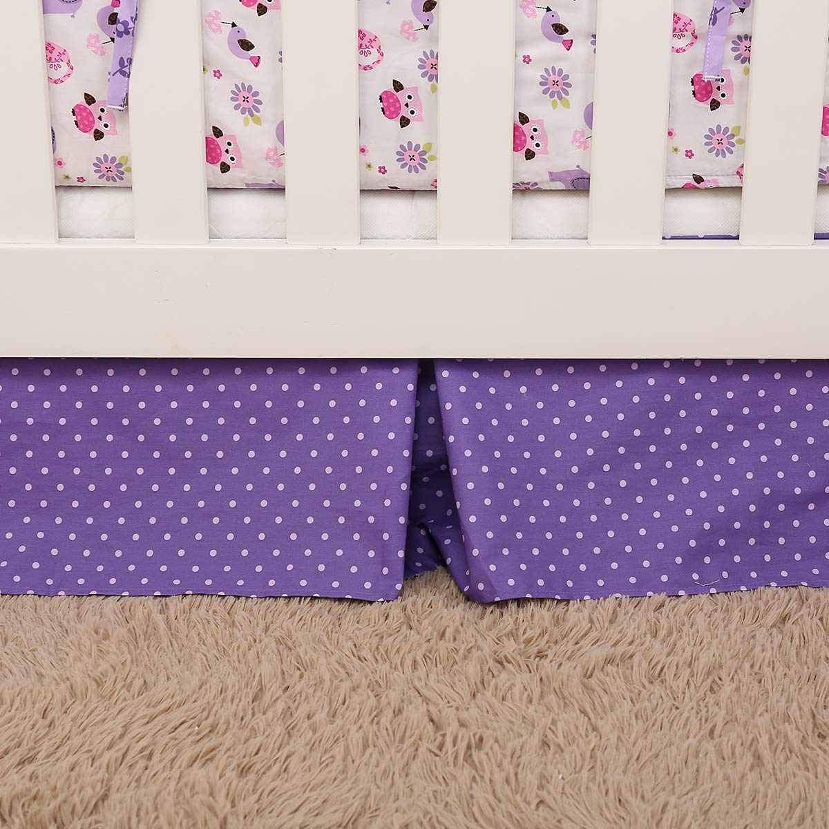 6 PCs Purple Elephant Nursery Crib Bedding Set Violet Embroidery Elephant Theme Baby Cot Bedding Set Quilt , Fitted Sheet , Skirt , Diaper Storage Bag ,Changing Cover, Window Valance,28 x 52''