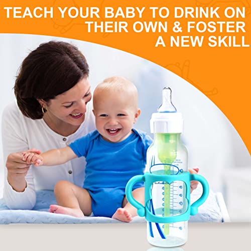 4Pcs Bottle Handles for Dr Brown Narrow Baby Bottles, Baby Bottle Holder with Easy Grip Handles to Hold Their Own Bottle - BPA-Free Soft Silicone