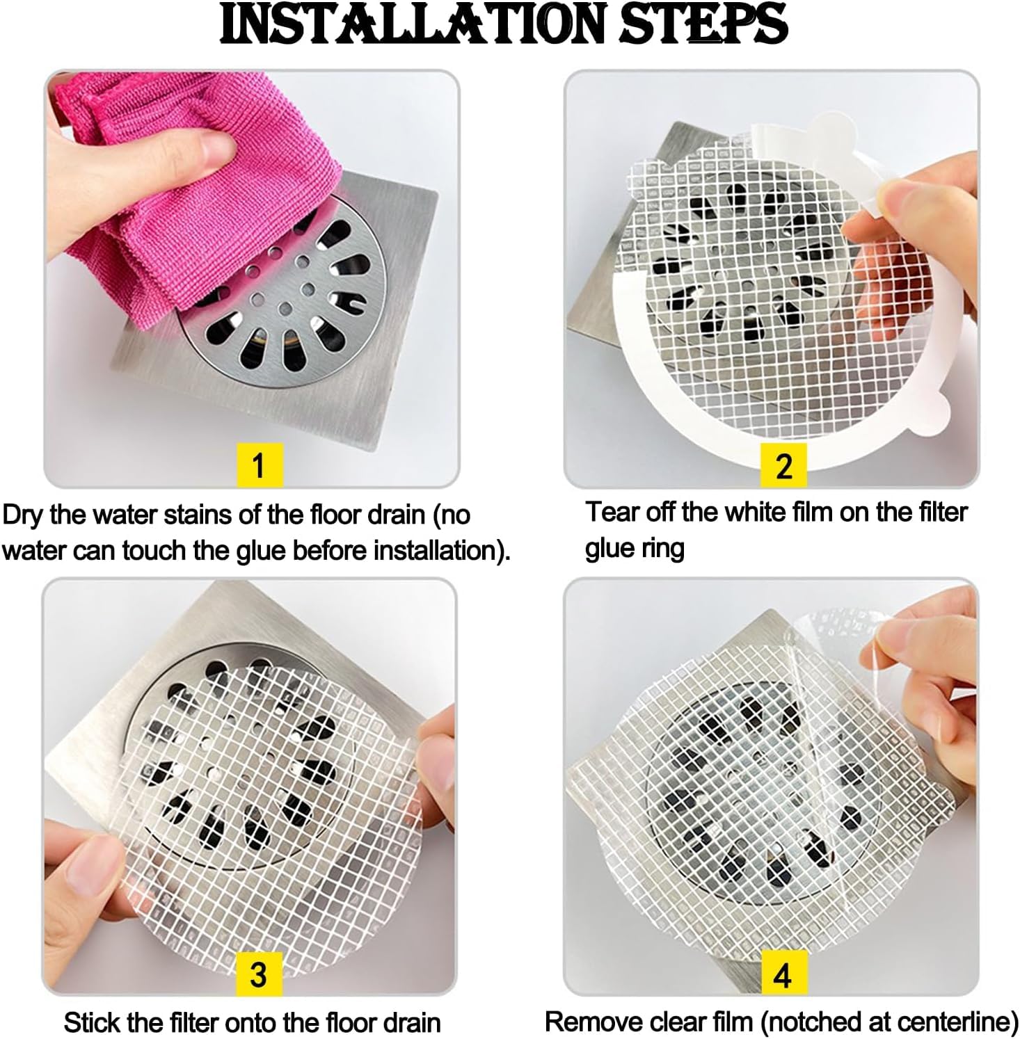 10Pack Disposable Shower Drain Hair Catcher Waterproof Mesh Stickers,Kitchen Sink Drain Strainer,Bathtub Hair Catcher for Drain,Sink Stopper,Bathtub Accessories,Bathroom Necessities (3.54"/9CM)