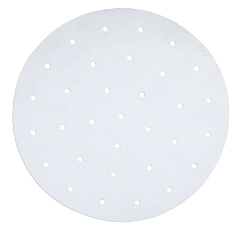 100 Pack Round Air Fryer Liners with Holes for Air Fryer Basket, Dumpling Paper, 10 Inch Perforated Bamboo Steamer Liner Sheets for Baking (White)