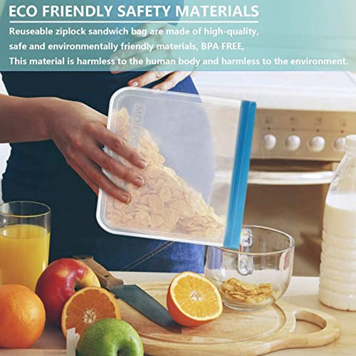 10 Pieces in Gallon Freezer Bags Reusable Bags Silicone,Transparent Sandwich Bags Ziplock,Vegetable and Fruit Freezer Bag,Extra Thick Durable Food Storage Bags Snack Bags