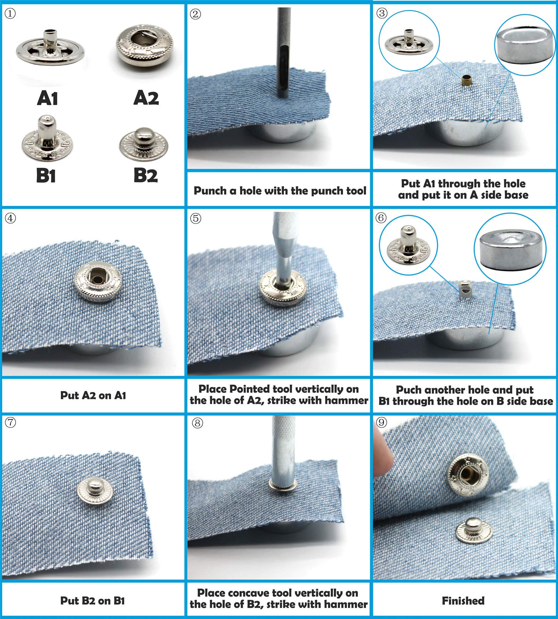 12 Sets Heavy Duty Leather Snap Fasteners Kit, 15mm Metal Snap Buttons Kit Press Studs with 4 Install Tools, Leather Rivets and Snaps for Clothing, Leather, Jeans, Jackets, Bracelets, Bags (Gold)