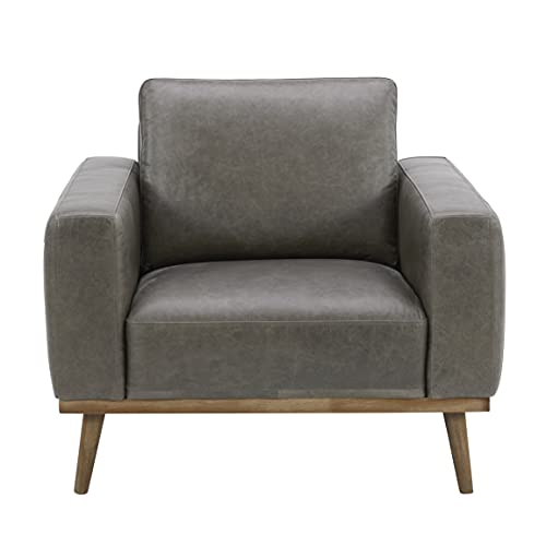 Amazon Brand – Rivet Modern Leather Living Room Accent Chair with Wood Base, 38.6"W, Gray