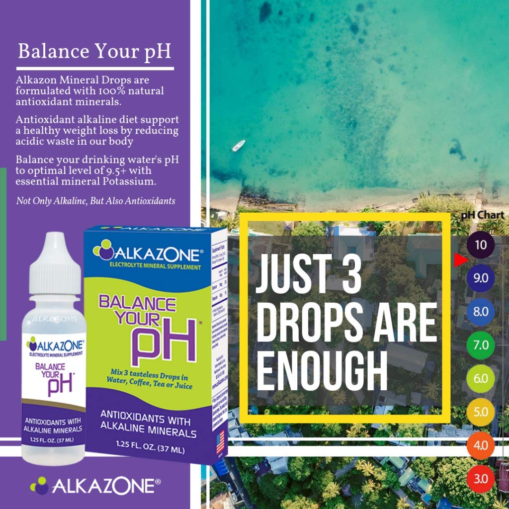 Alkaline Water Drops with Ph Test Strips Bundle - Alkazone Antioxidant Alkaline Mineral Drops Make Your Own Alkaline Water Raise Ph | Includes 50 Ph Test Strips for Water to Test Alkalinity