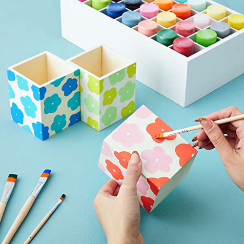 3-Pack Unfinished Wood Pencil Holder Cups for Office Supplies, Wooden Pen Organizer for Desk Organization, Classroom, Home, Accessories Storage, Arts and Crafts (3x3.5 in)