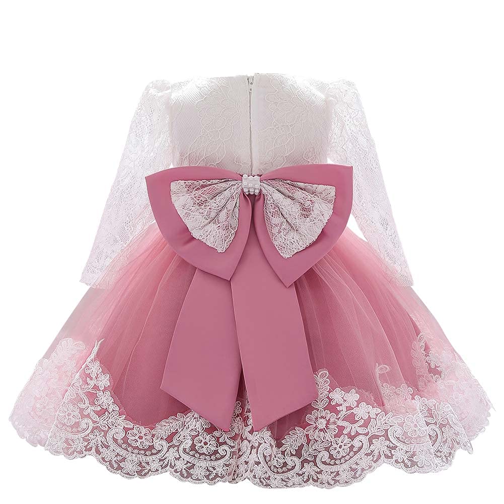6-24 Months Baby Girl Big Bowknot Lace Flower Wedding Ball Gown Toddler Princess Dresses Pink 6-12 Months